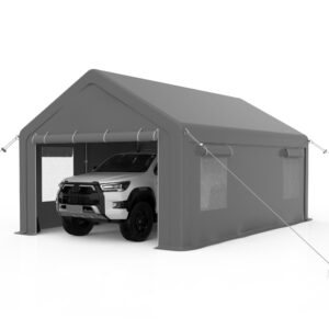 carport 10x20ft portable upgraded garage，heavy duty carport with 2 roll-up doors & 4 ventilated windows, uv resistant all-season waterproof tarp, reinforced steel poles, for car, truck, boat