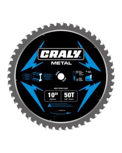 craly 10 inch 50 teeth steel and ferrous metal cutting circular saw blade, 5/8 inch arbor, thin kerf, professional carbide tipped blade for angle iron, threaded rod, emt conduit(c1050mc)