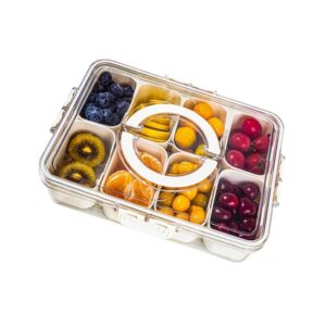 yssy spread divided serving tray with lid and handle, snackle box container for portable snack platters, storage organizer for veggie, snackle, fruit, candy-perfect for party, travel, & picnic