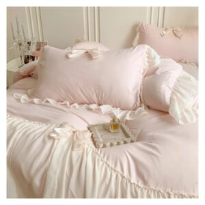 alturn pink romantic french princess wedding lace ruffles bow bedding set soft cozy single queen king duvet cover bed sheet pillowcase,bedding set, xk001