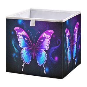 haskirky purple butterfly foldable collapsible storage box bins,11x11x11 inch cubes baskets fabric storage bins with handles for shelves nursery closet home decor