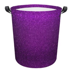 tsytma purple laundry basket glitter pattern dorm hamper small kids laundry hamper with handles collapsible round dirty clothes hampers for laundry, kids toys, bedroom,bathroom