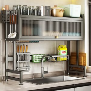 hdrriozu over the sink dish drainer drying rack 3 tier over sink dish rack for a tidy kitchen sink shelf organized space-saving dish rack with cover for dishes, glasses, bowls, and cutlery