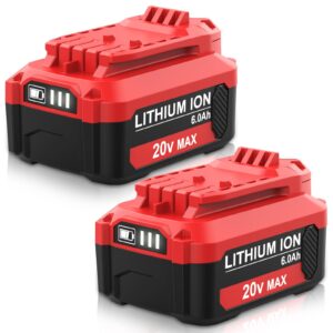 2pack cmcb206 6000mah lithium ion replacement battery compatible with craftsman 20v battery cmcb202 cmcb204 cmcb201 cmcb209 cmcb205 cmcs500 v20 series cordless power tool(only for v20 series)(red)