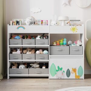 botlog toy storage organizer, toy bookshelf with 10 fabric bins and movable toy chest, toy storage cabinet for playroom, nursery, school