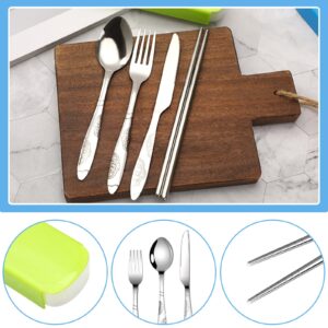 NOVWANG 4 Sets Travel Utensils with Case, Stainless Steel Cutlery Reusable utensils set with case Portable Silverware Lunch Box for Camping and Office