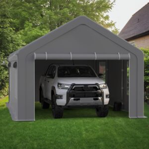 Carport 10x20ft Portable Upgraded Garage，Heavy Duty Carport with 2 Roll-up Doors & 4 Ventilated Windows, UV Resistant All-Season Waterproof Tarp, Reinforced Steel Poles, for Car, Truck, Boat