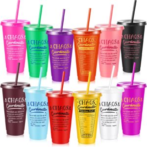 uiifan 12 pcs chaos coordinator tumbler gifts for women 24oz plastic reusable tumbler bulk with straw lid travel cup water bottle bulk employee appreciation gift for teacher employee nurse