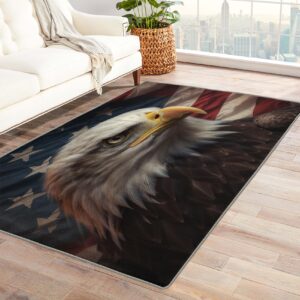 bald eagle rug & home decor - washable rug 3x5 - american flag rugs for entryway living room bedroom - non slip soft indoor door mat - small area rug - usa flag carpet - bald eagle room decor