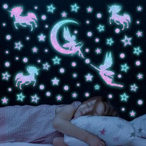 glow in the dark unicorn wall decals unicorn stars wall stickers blue luminous glow unicorn stars moon ceiling stickers decor for baby girls boys bedroom ceiling nursery room decor