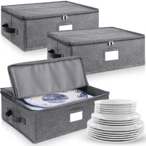 norme 3 pcs platter storage case china storage container stackable china storage boxes hard shell case moving supplies, 17x13x 6 in, 15 felt dividers included, structured top, gray