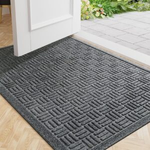 mibao front door mat indoor outdoor entrance, dirt trapping outdoor welcome mats, non-slip outdoor door mats, low profile front door mat, entryway mat, 36" x 24", grey