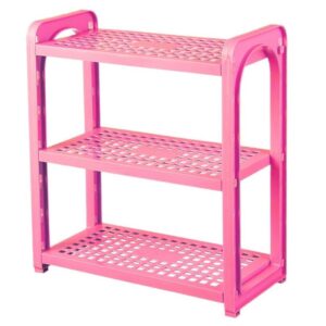 1pcs three-layer storage rack,multifunctional storage rack hollow shelf rack adjustable sundries organizer for kitchen office(pink)