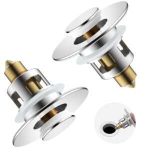 2packs bathroom sink stopper for standard drain holes, all metal bathroom pop up sink strainer with bullet core push type stainless steel plug, chrome finish