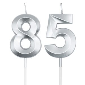 silver 85th & 58th birthday candles for cakes, number 85 58 candle cake cupcake topper for birthday anniversary party decoration