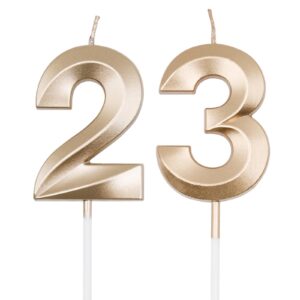 champagne gold 23rd & 32nd birthday candles for cakes, number 23 32 candle cake cupcake topper for birthday anniversary party decoration