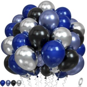 blue and black balloons, navy blue and silver balloons metallic silver dark blue balloons black and silver latex balloons black blue balloons for kids adults birthday space party wedding baby shower