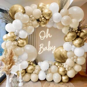 sand white gold balloon arch kit, white beige chrome gold balloons cream balloons metallic gold balloons for boho neutral baby shower wedding bridal shower birthday decorations…