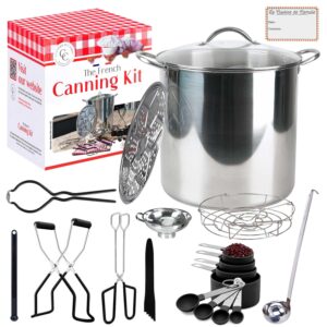 canning pot with rack and lid - water bath canner for canning - complete premium canning kit with large pot 21.5 qt in stainless steel 304 - the french canning kit by la cuisine de camille