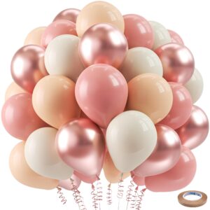 bezente blush dusty pink latex balloons, 60pcs 12 inch beige white dusty rose gold nude latex balloons kit for baby shower for girl, bridal shower, wedding, boho birthday party decorations