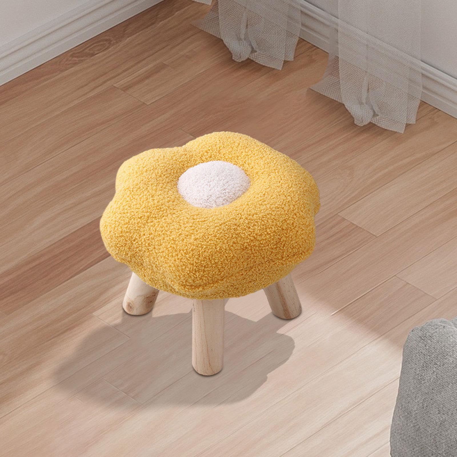 Small Foot Stool Sofa Stool Flower Shape Shoe Changing Stool Step Stool Under Desk Footstool for Bedside Porch Playroom, Yellow