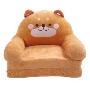 flip open couch, brown puppy kids chair couch multifunctional adorable cartoon for home for watching tv (folding in half)