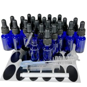 pipiba 24pack 1/2oz (15ml) round drip tip glass eye droppers. essential oil glass bottle. for lab bottles (blue)