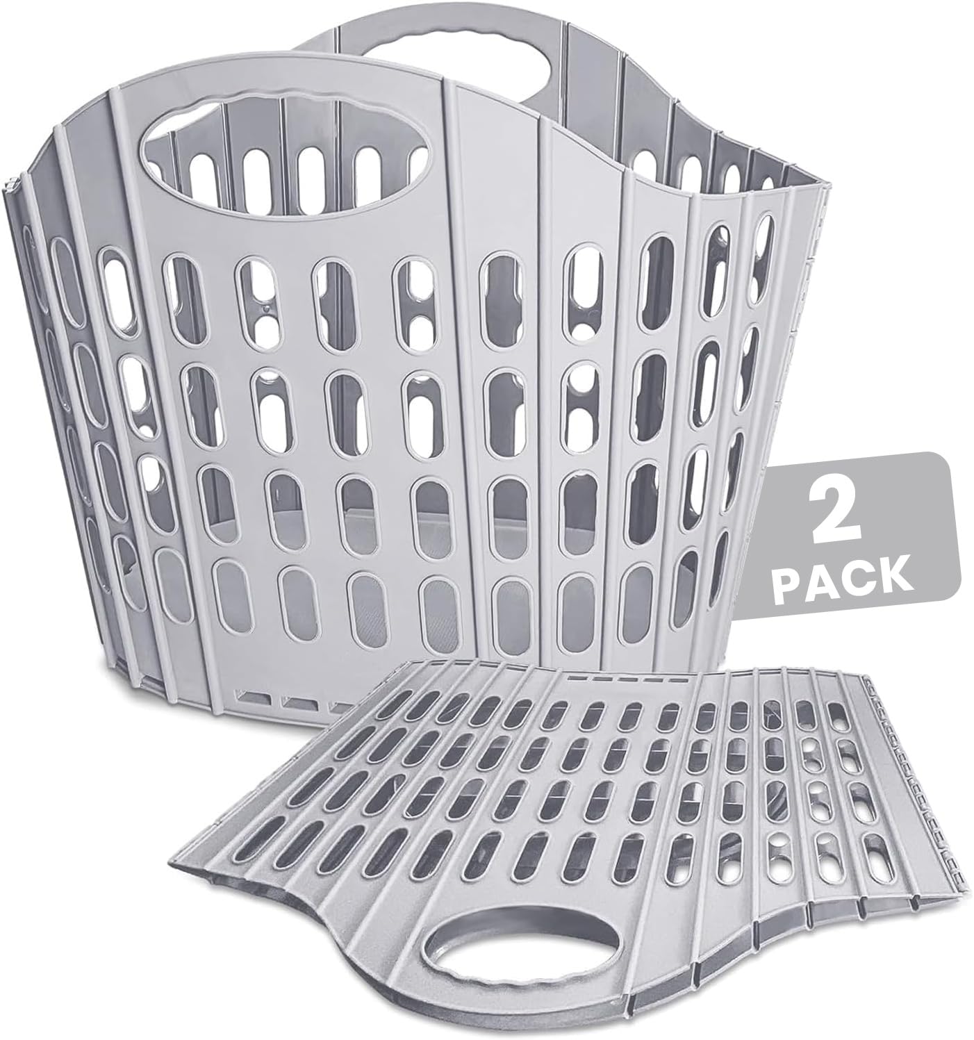 B BIBYKIVN Collapsible Laundry Basket,63L/16.6 Gallon Large Plastic Laundry Basket with Carry Handle,Space-Saving,Foldable Laundry Basket for Easy Storage,for Home,Dorm,Travel Use (B/Grey, 2 pack)