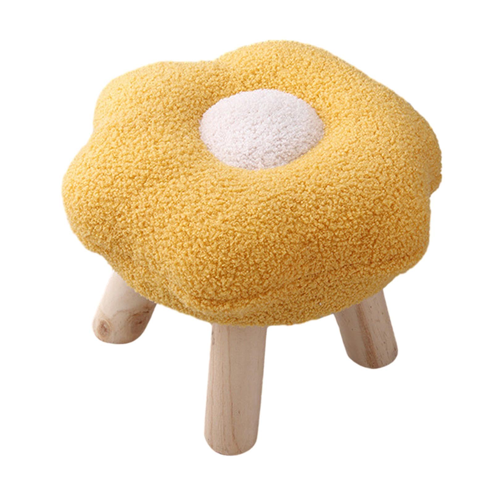 Small Foot Stool Sofa Stool Flower Shape Shoe Changing Stool Step Stool Under Desk Footstool for Bedside Porch Playroom, Yellow