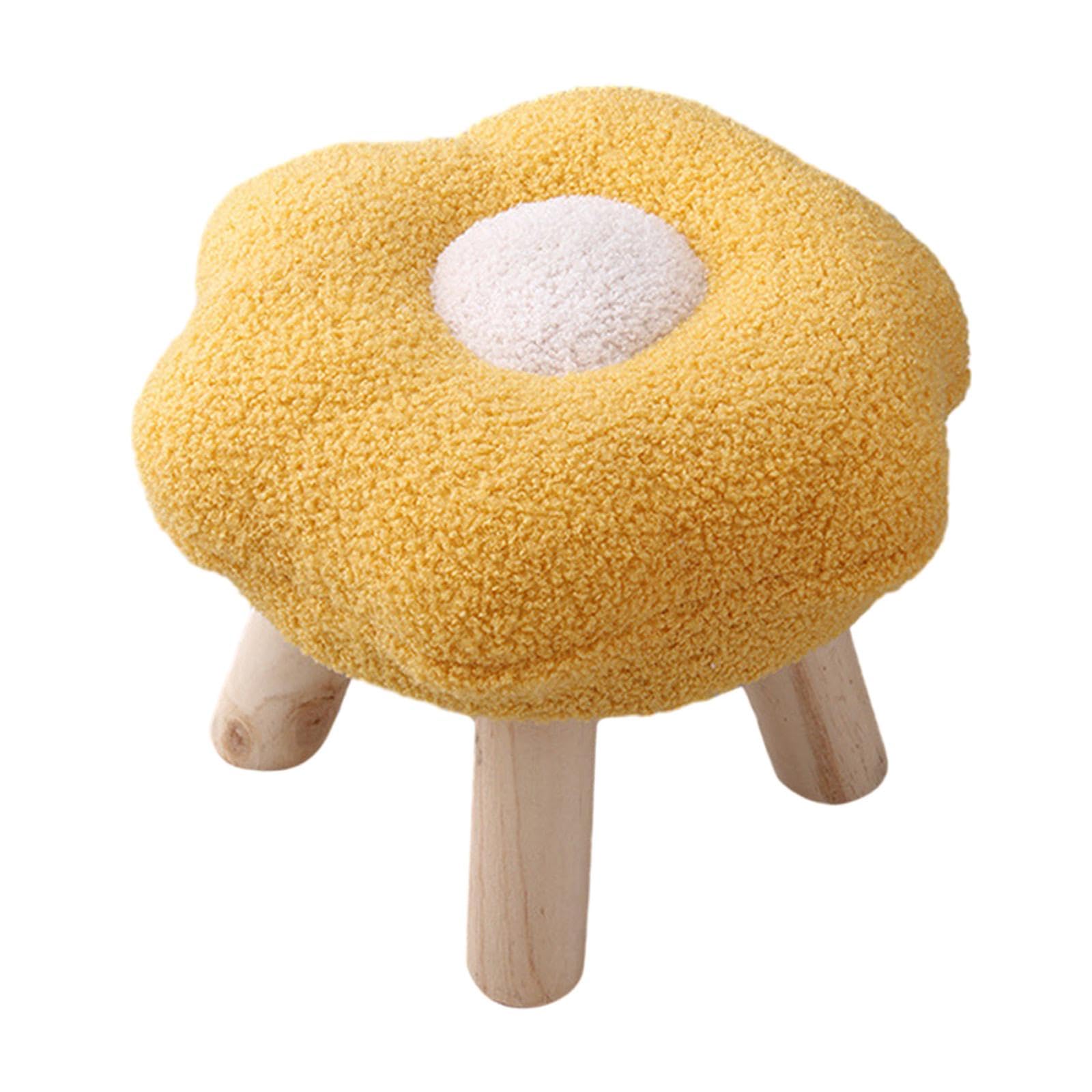 Small Foot Stool Sofa Stool Flower Shape Shoe Changing Stool Step Stool Under Desk Footstool for Bedside Porch Playroom, Yellow