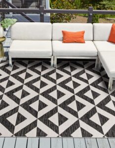 unique loom jill zarin jill zarin outdoor collection area rug - napa (10' square charcoal gray/ivory)