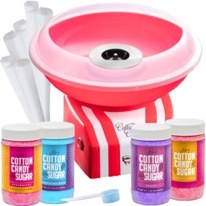 the candery cotton candy machine and floss bundle- bright, colorful style- sugar free candy, sugar floss, for birthday parties - includes 4 floss sugar flavors 12oz jars and 50 paper cones & scooper