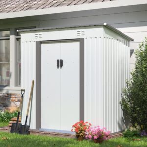 jaxpety 4' x 6' ft outdoor storage shed, metal tool shed with vents, lockable door, organizer house for garden backyard patio lawn, weatherproof, white