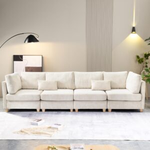 myinda l shaped convertible modular sectional sofa with movable ottoman, free combination corduroy upholstered corner couch with wooden legs and thicked cushions for living room (beige)