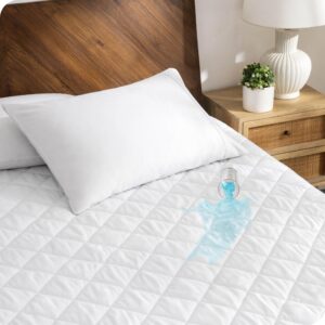 bare home waterproof quilted mattress pad (full) - cooling mattress topper - protects against spills - easily washable - elastic fitted mattress cover - stretch-to-fit up to 15 inches deep (full)