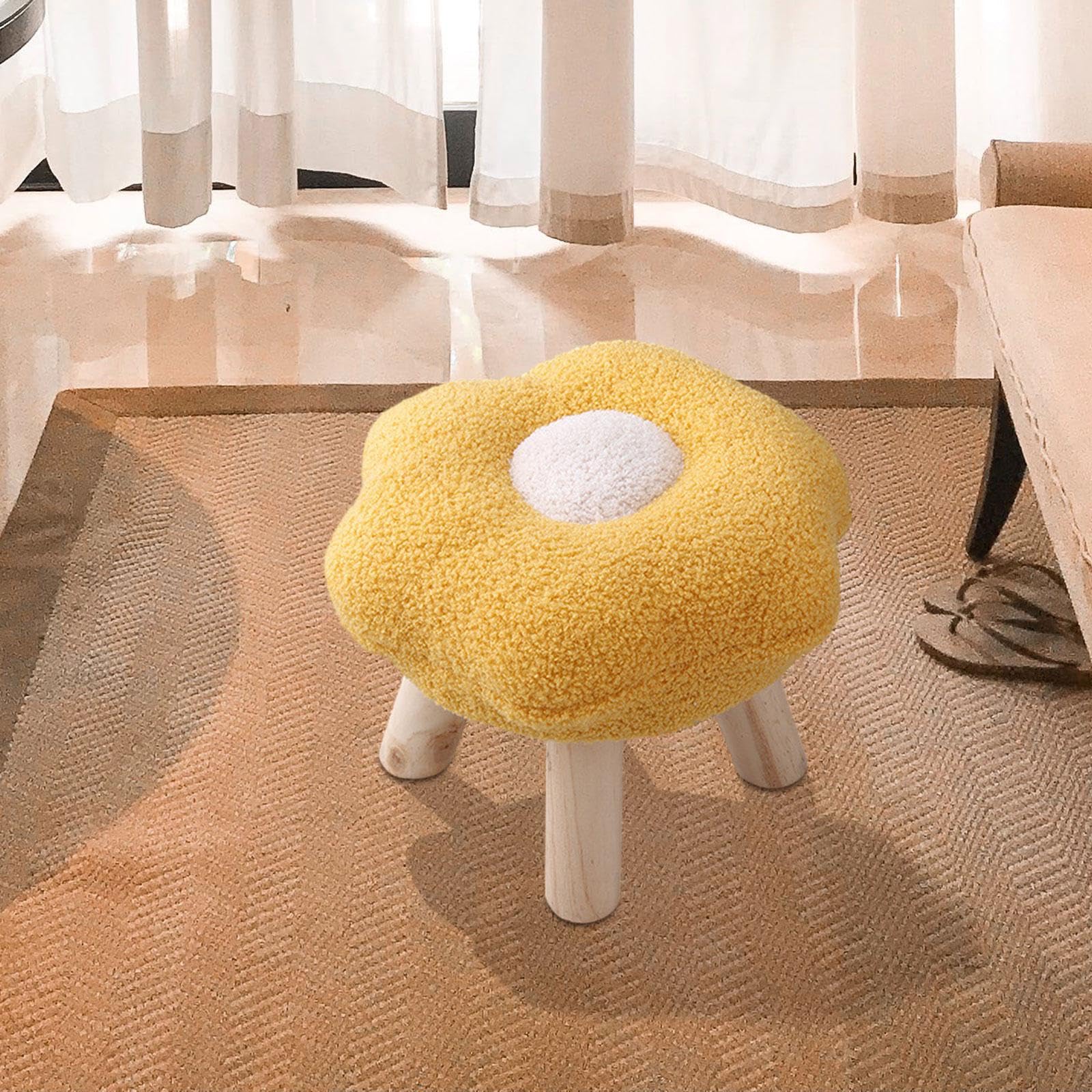 Small Foot Stool Sofa Stool Flower Shape Shoe Changing Stool Step Stool Under Desk Footstool for Bedside Porch Playroom, Yellow