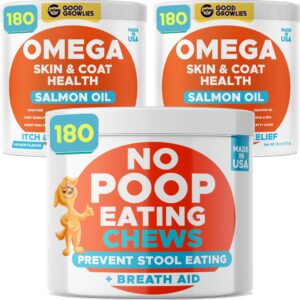 omega 3 + no poo dogs bundle - skin&coat + coprophagia treatment - epa&dha fatty acids + probiotics & digestive enzymes - heart, hip& joint support + boosts gut health - 480 chews - made in usa