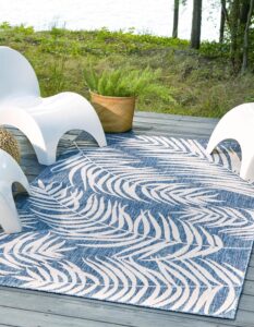 unique loom outdoor botanical collection area rug - palm (10' x 13' 1" rectangle blue/navy blue)