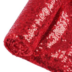 sumersha sequin fabric by the yard - 3 feet 1 yard of red sparkly embroidery sequins fabric for diy sewing, backdrop, tablecloth, and clothing sewing projects