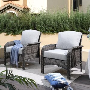 caodoc 2 pack wicker patio furniture chairs,outdoor rattan chairs with armrest support 250 lb,gray