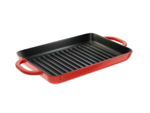 lodge 12.5 x 8 inch enamel cast iron grill pan - dual assist handles - use in the oven, on the stove, on the grill, or over a campfire - red