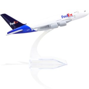 qiyumoke 1/400 a380 model plane fedex diecast metal airplane model kit -sky jumbo airbus a380 model airplane with stand (5.7 inches l) for aviation air planes gift, desktop display decorations