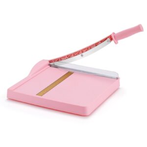 paper cutter, paper trimmer with safety guard, 12" cut length paper slicer with 16 sheet capacity paper cutting board,guillotine paper cutters and trimmers for cardstock cardboard vinyl (pink)