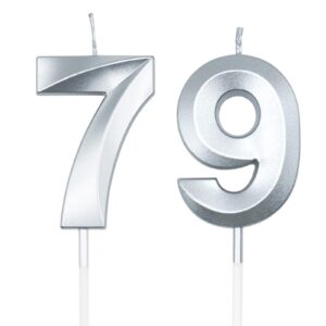 silver 79th & 97th birthday candles for cakes, number 79 97 candle cake cupcake topper for birthday anniversary party decoration