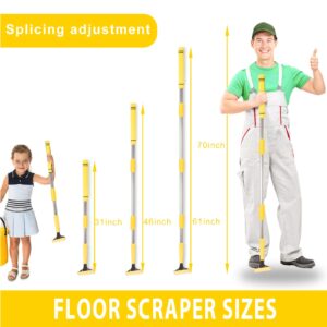 Floor Scraper Long Handle Heavy Duty, 31-61" Floor Scraper Heavy Duty Scraper Tool Thickened Steel Tube with 4inch sharp Blades 10PCS Extra Metal Paint Scraper Ideal for Cleaning.(1 yellow)