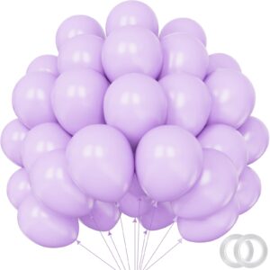 paticool light purple balloons - 12 inch 100pcs latex - round pastel purple birthday balloons with 2 ribbons, lilac lavender balloons for birthday party, wedding, anniversary, baby shower decorations