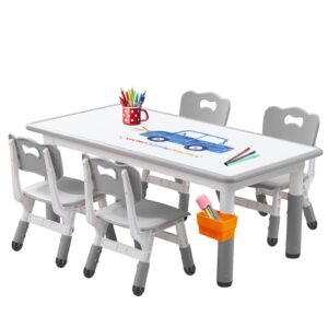 jiaoqiu kids table and chair, toddler table and chair set, adjustable kids table, non-slip table legs&organizer, graffiti desktop, suitable for kids table and chairs ages 3-12