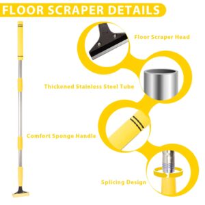 Floor Scraper Long Handle Heavy Duty, 31-61" Floor Scraper Heavy Duty Scraper Tool Thickened Steel Tube with 4inch sharp Blades 10PCS Extra Metal Paint Scraper Ideal for Cleaning.(1 yellow)