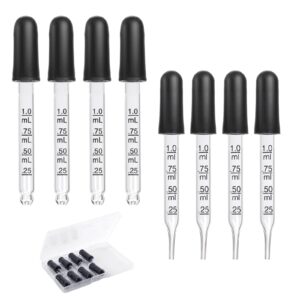 8pcs 1ml eye dropper, glass dropper with measurements pipettes dropper with rubber head glass pipette for medicine, essential oils, feeding, ear, laboratory(2 styles)