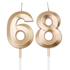 champagne gold 68th & 86th birthday candles for cakes, number 68 86 candle cake cupcake topper for birthday anniversary party decoration